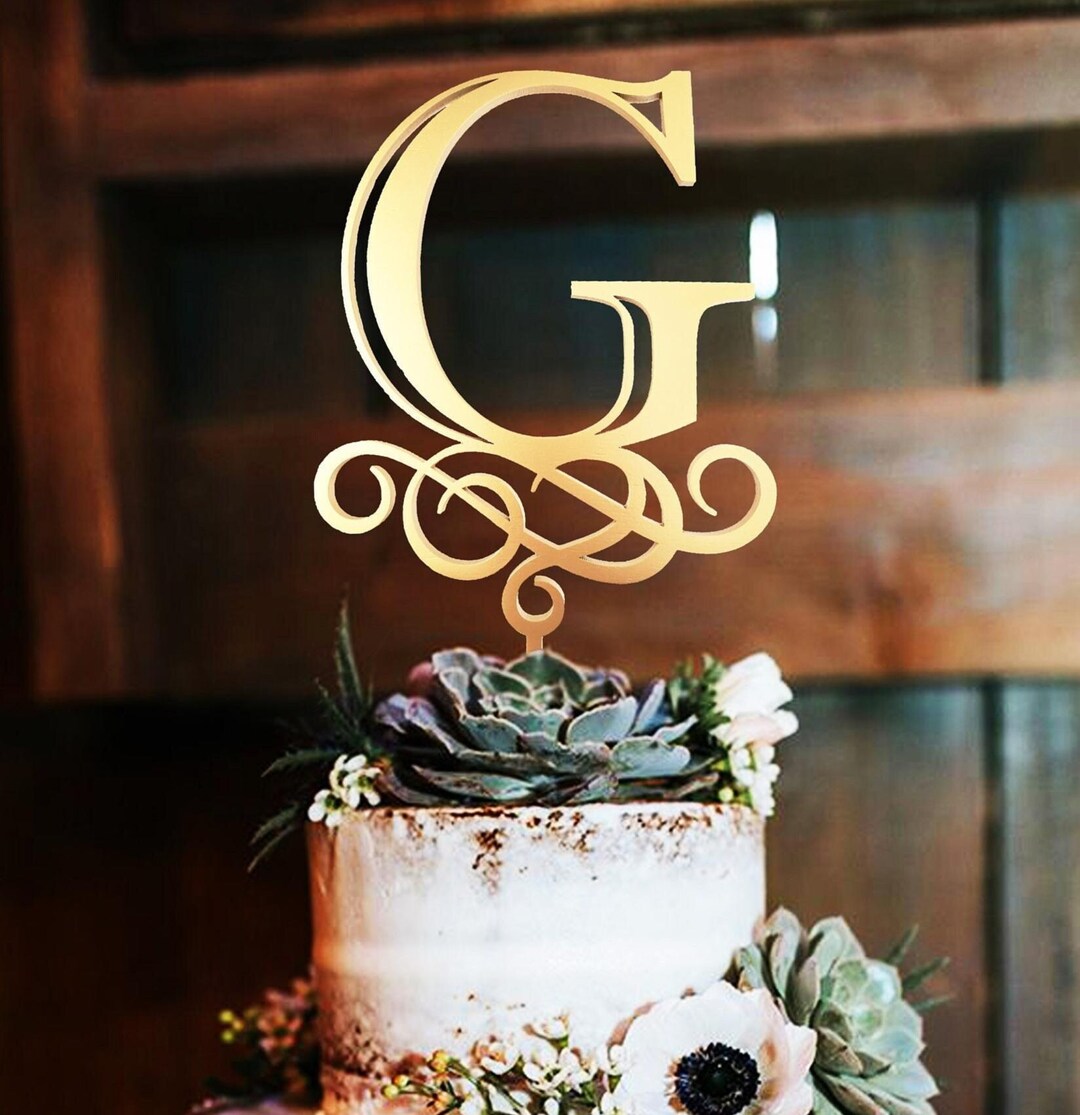 G Cake Topper, Custom Initial Wedding Cake Topper, Rustic Personalized ...