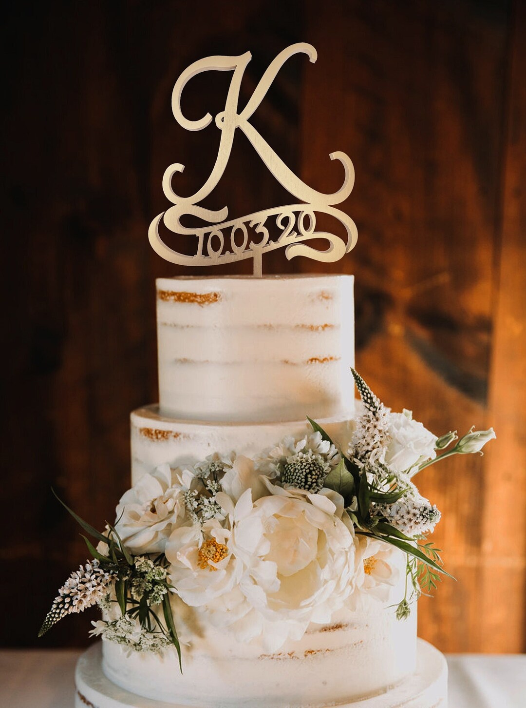 Gold Cake Topper for Wedding, Personalized Cake Topper, Rustic Wedding ...