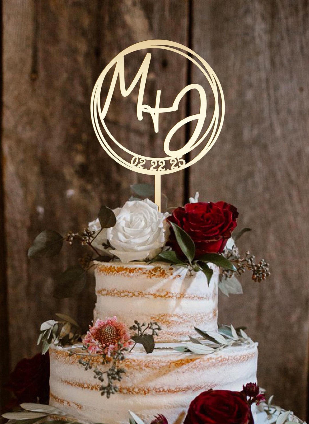 Wedding Cake Topper, Initials Rustic Cake Topper, Gold Cake Topper ...