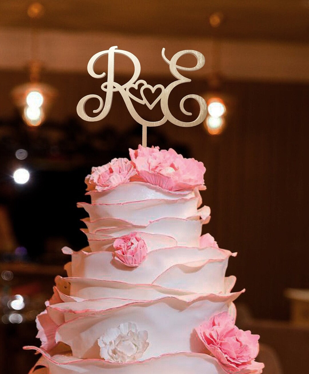 R Cake Topper, Wedding Cake Topper With Hearts, Personalized Cake ...