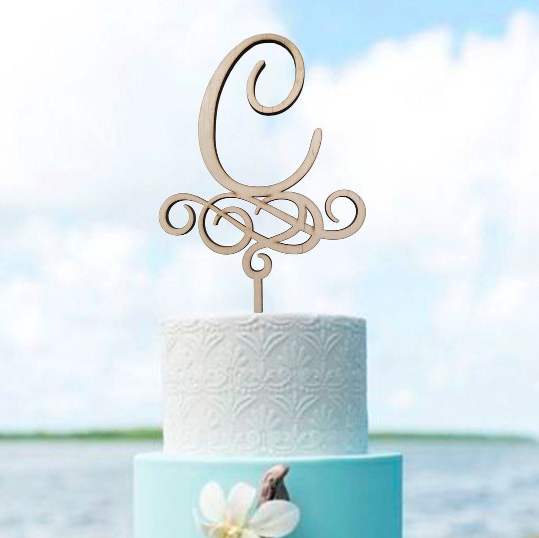 Monogram Cake Topper Wooden Cake Topper Script Letters Cake - Etsy