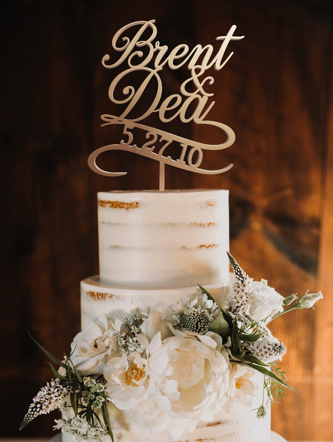 Gold Cake Topper for Wedding, Date Cake Topper, Monogram Cake Topper ...