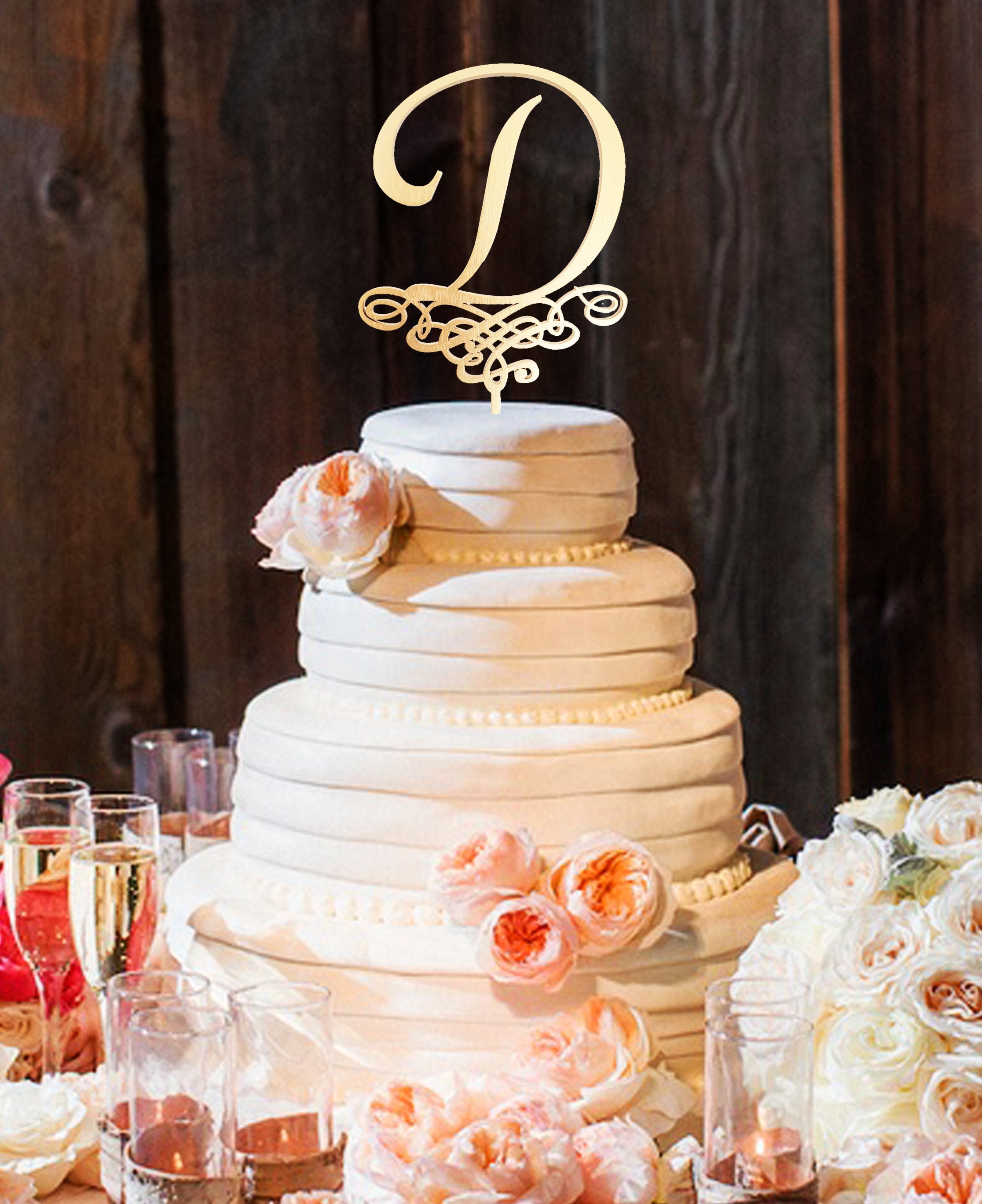 Gold Monogram Wedding Cake Toppers