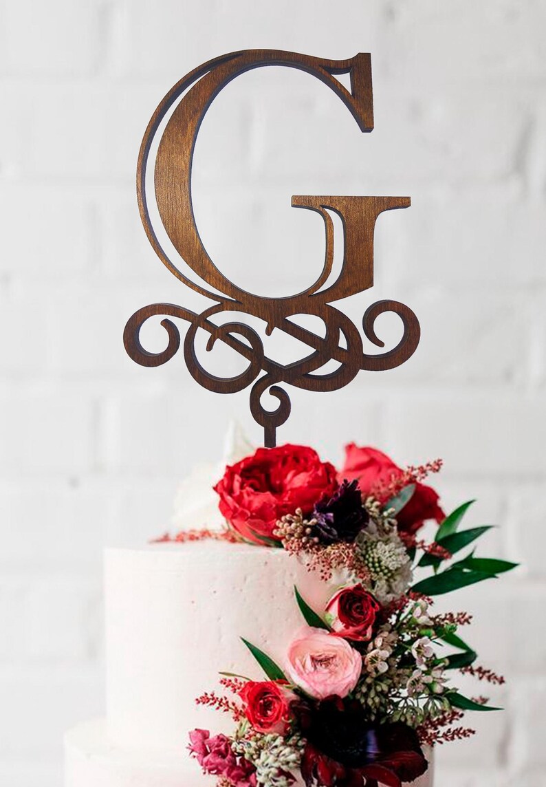 G Cake Topper, Custom Initial Wedding Cake Topper, Rustic Personalized ...