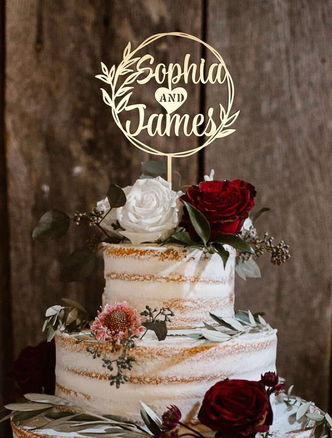 Wedding Cake Topper, Custom Names With Hearts, First Names Cake Topper ...