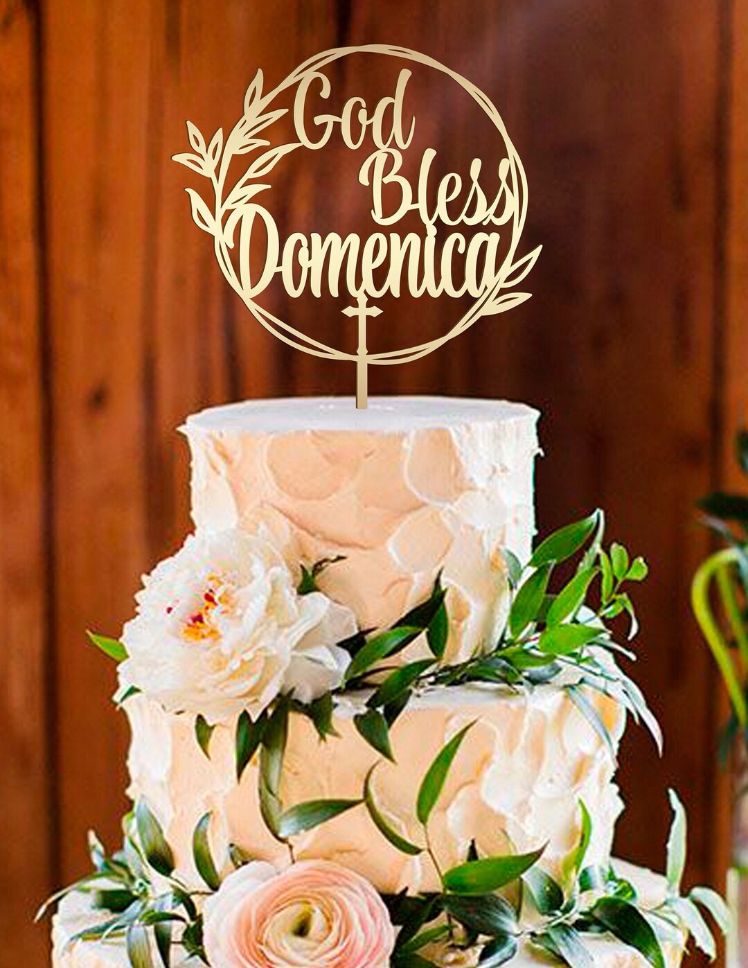God Bless Cake Topper, Baptism Cake Topper, Wreath Christening Cake ...