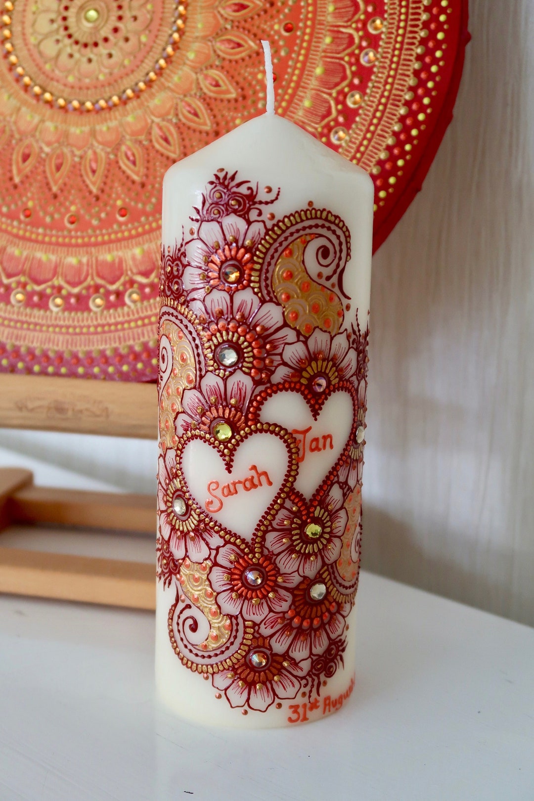 Customised Couples Candle Handpainted Gift | Henna Candle |valentines ...