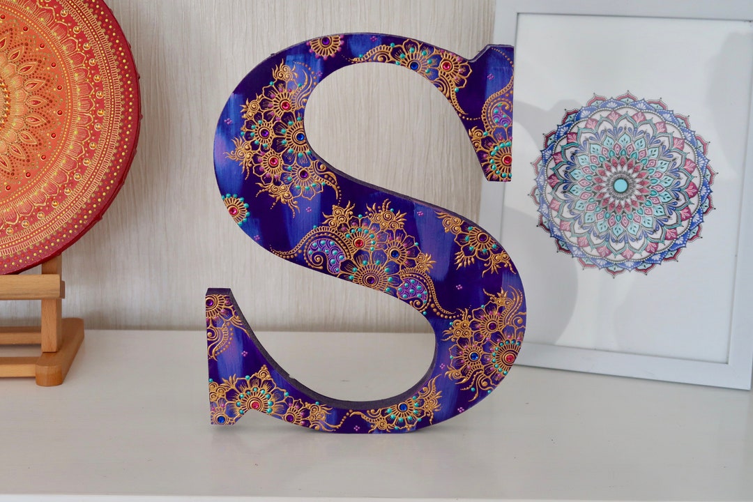 Henna-inspired Custom Wooden Letter | Handpainted Gift | Personalised ...