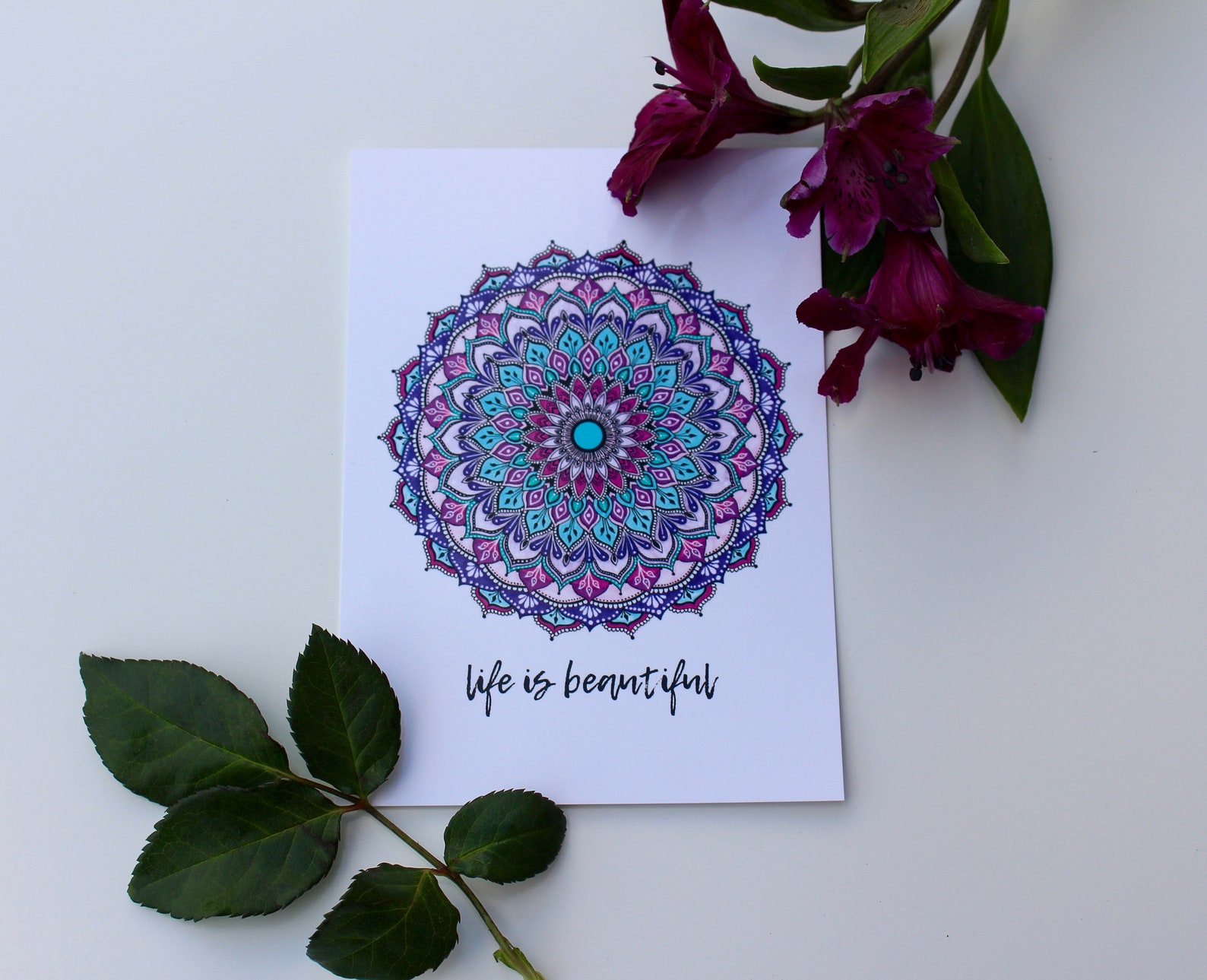 Inspirational Mandala Postcard - 'life is Beautiful' | Mandala Art ...