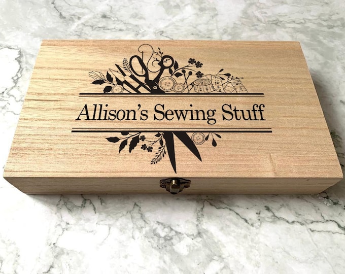 Large Wooden Sewing Box, Alder-colour Concentrina Storage Box ...