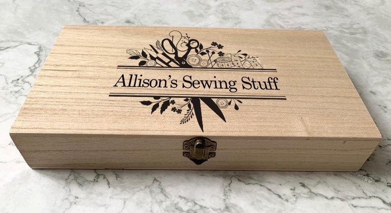 Personalised Engraved Wooden Sewing Box With Scissors Needle - Etsy