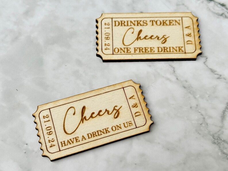 Personalised Wooden Wedding Drinks Tokens: Ticket and Round Designs - Etsy