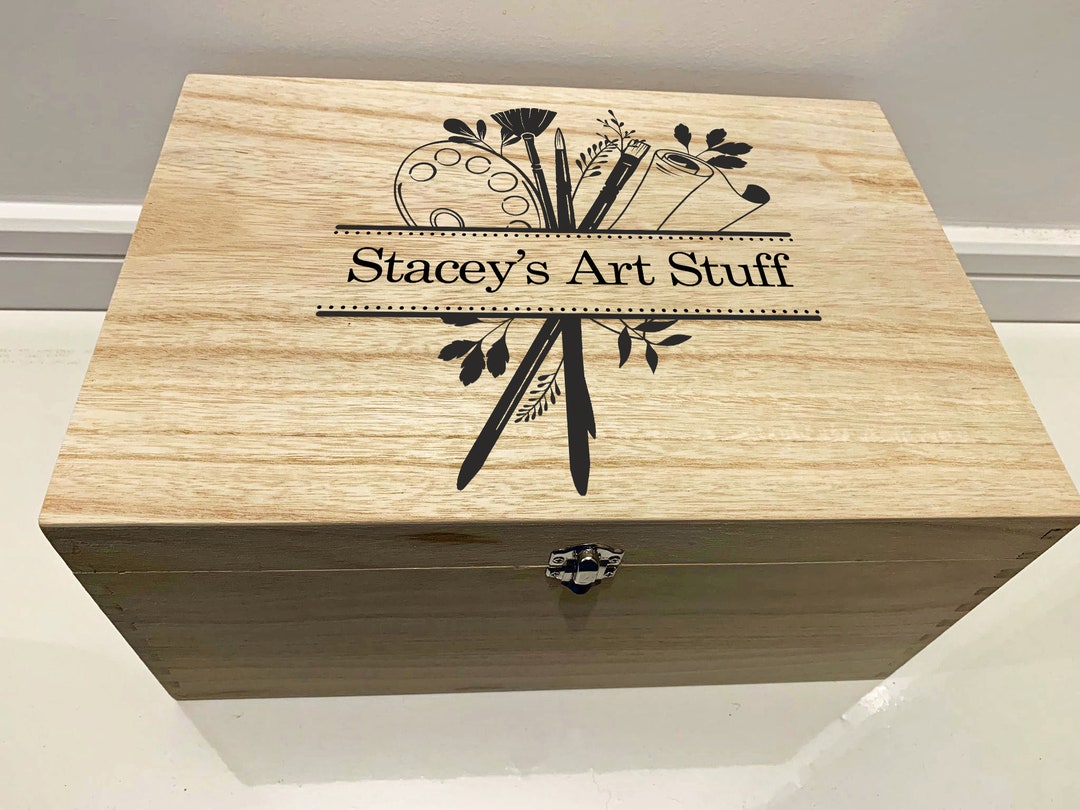 Large Personalised Engraved Wooden Art Box With Paintbrush and Palette ...