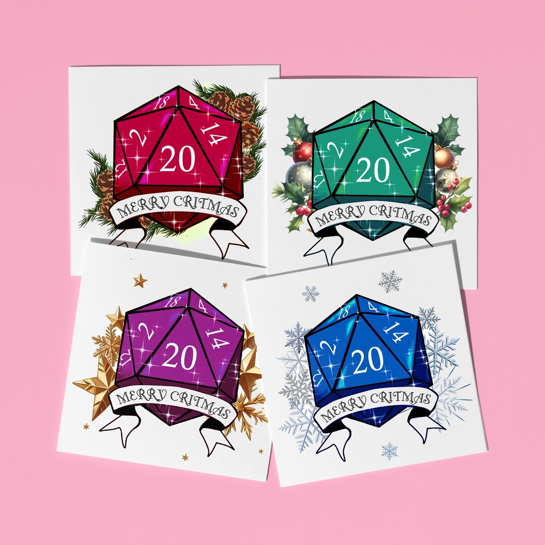 Merry Critmas D20 Dice Christmas Cards: Geeky Dnd Xmas Card Multipack ...