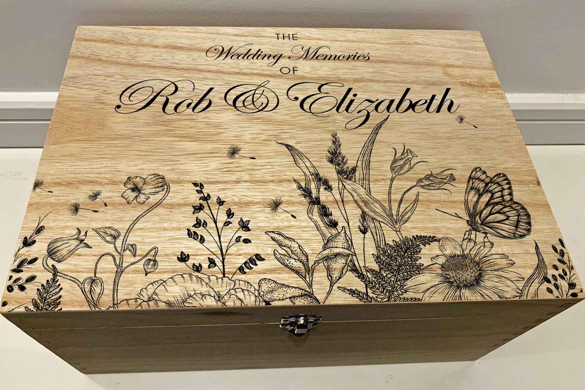 Large Personalised Engraved Wooden Wedding Keepsake Memory Box With ...