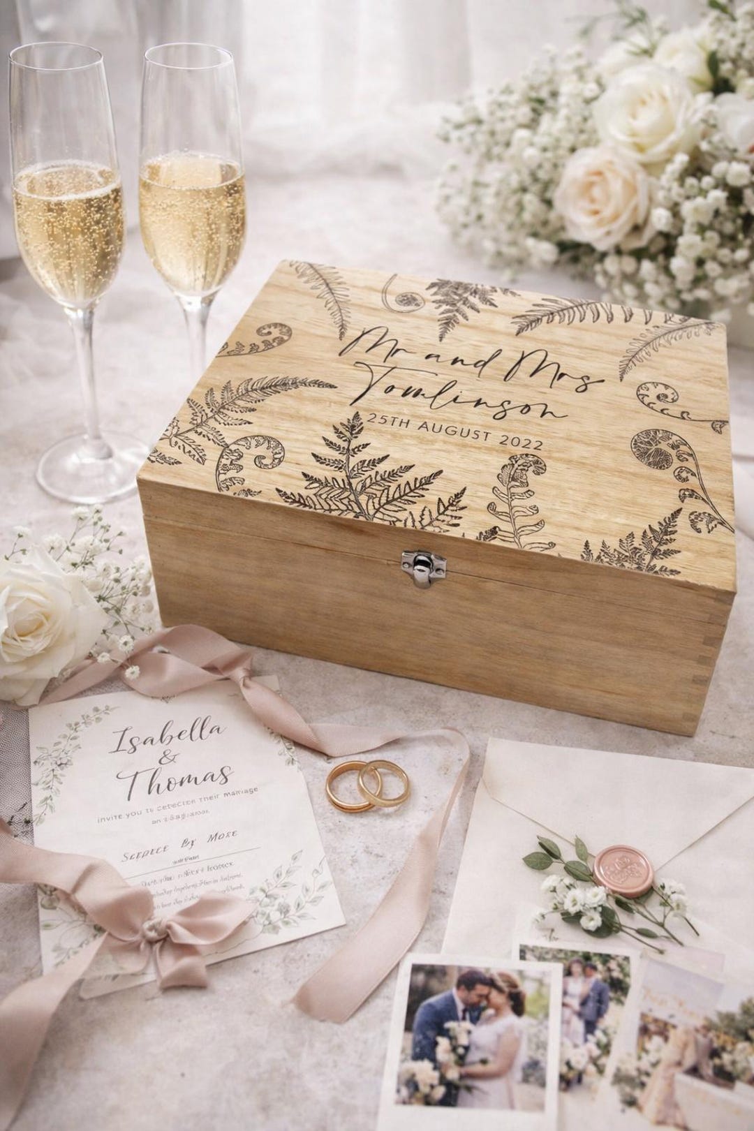 Large Personalised Engraved Wooden Wedding Keepsake Memory Box With ...