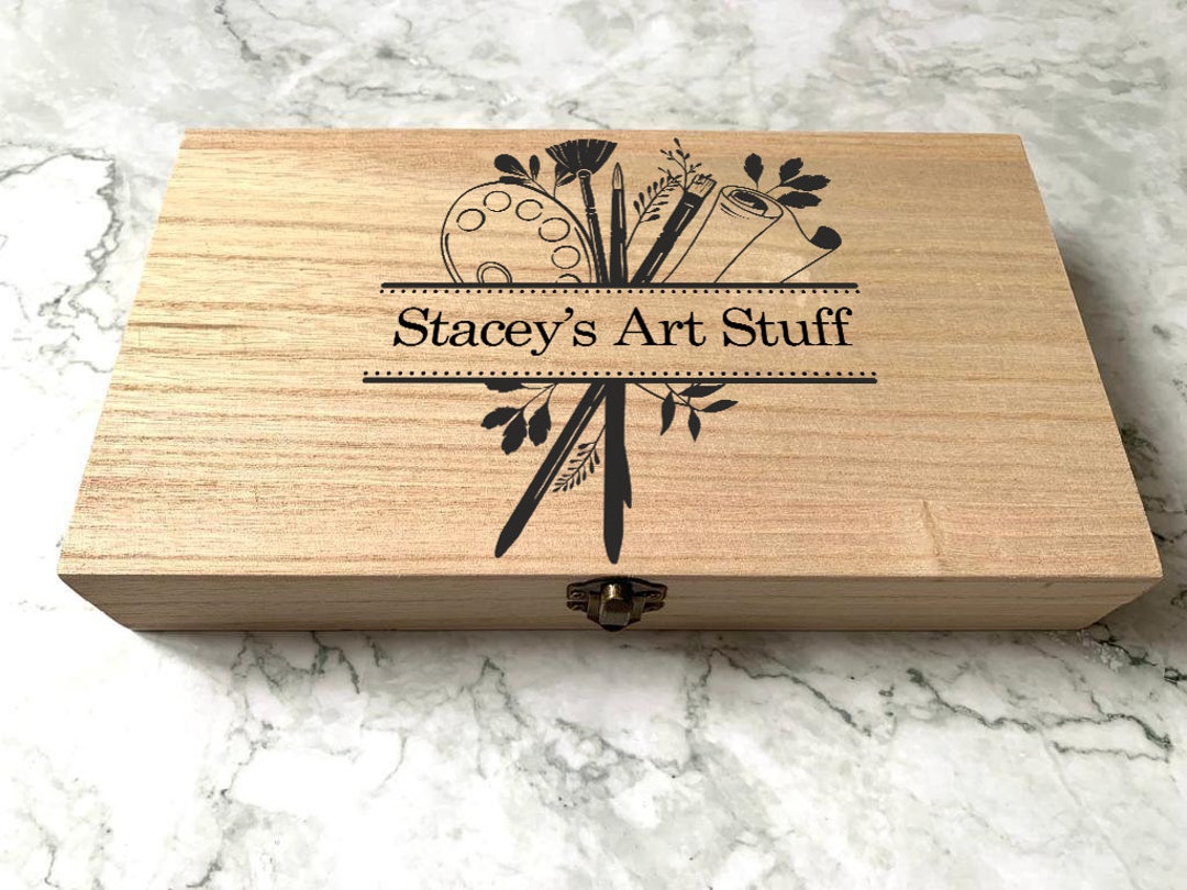 Personalised Engraved Wooden Art Box With Paintbrush and Palette - Etsy