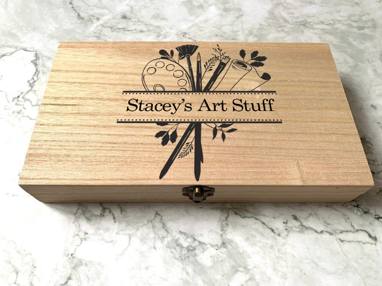 Personalised Engraved Wooden Art Box With Paintbrush and Palette - Etsy