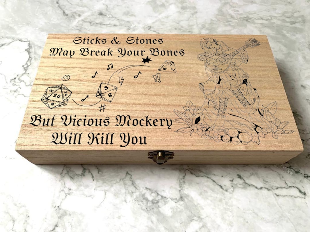 Personalised Engraved Dnd Bard Dice Box, Vicious Mockery, Sticks an ...