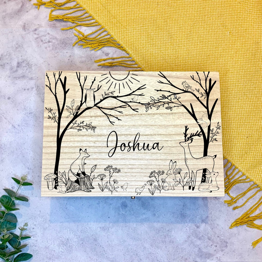 Large Personalised Engraved Wooden Baby Keepsake Memory Box With ...