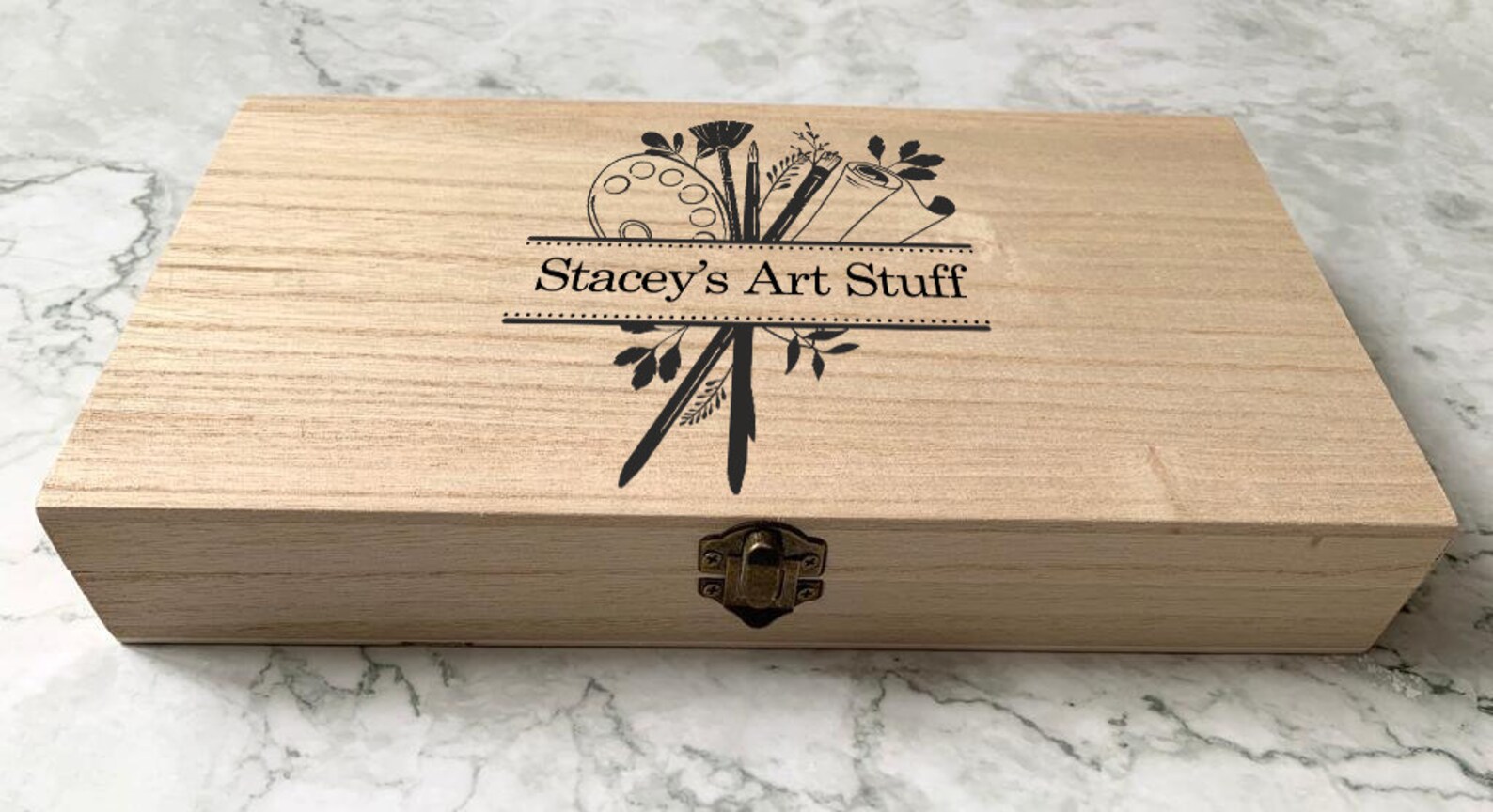 Personalised Engraved Wooden Art Box With Paintbrush and Palette - Etsy