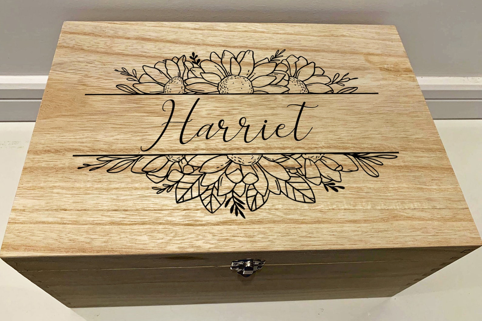 Large Personalised Engraved Floral Wooden Name Keepsake Memory - Etsy