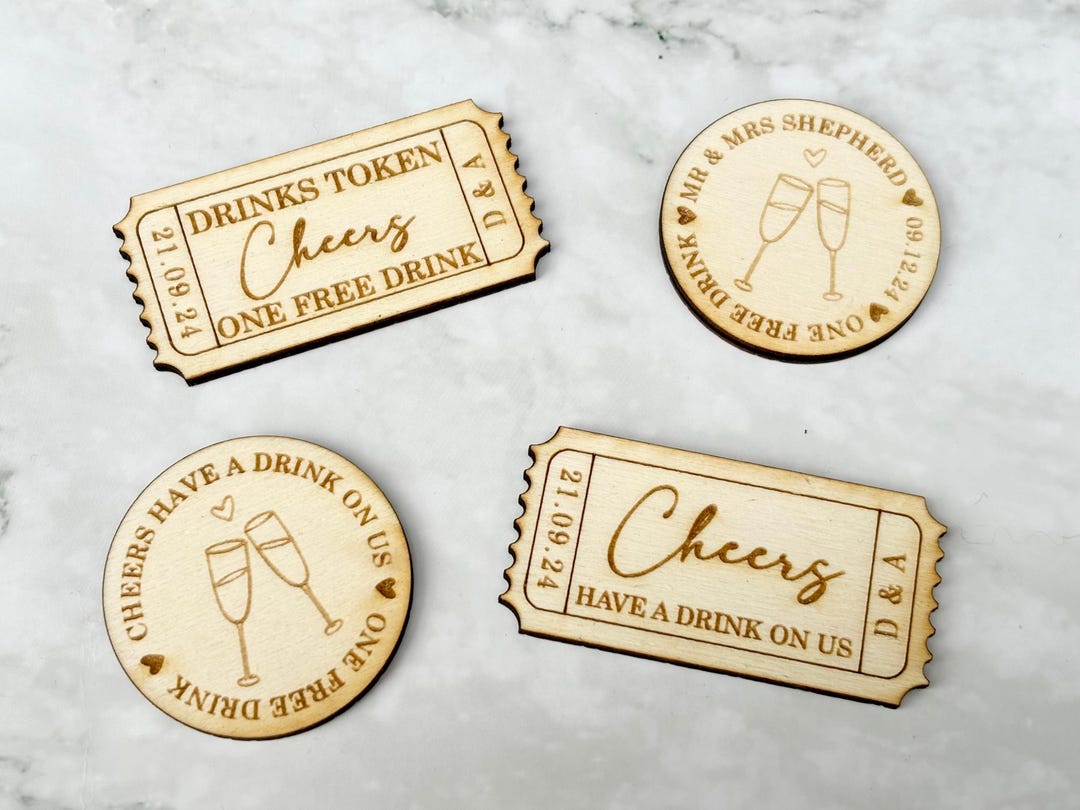 Personalised Wooden Wedding Drinks Tokens: Ticket and Round Designs - Etsy