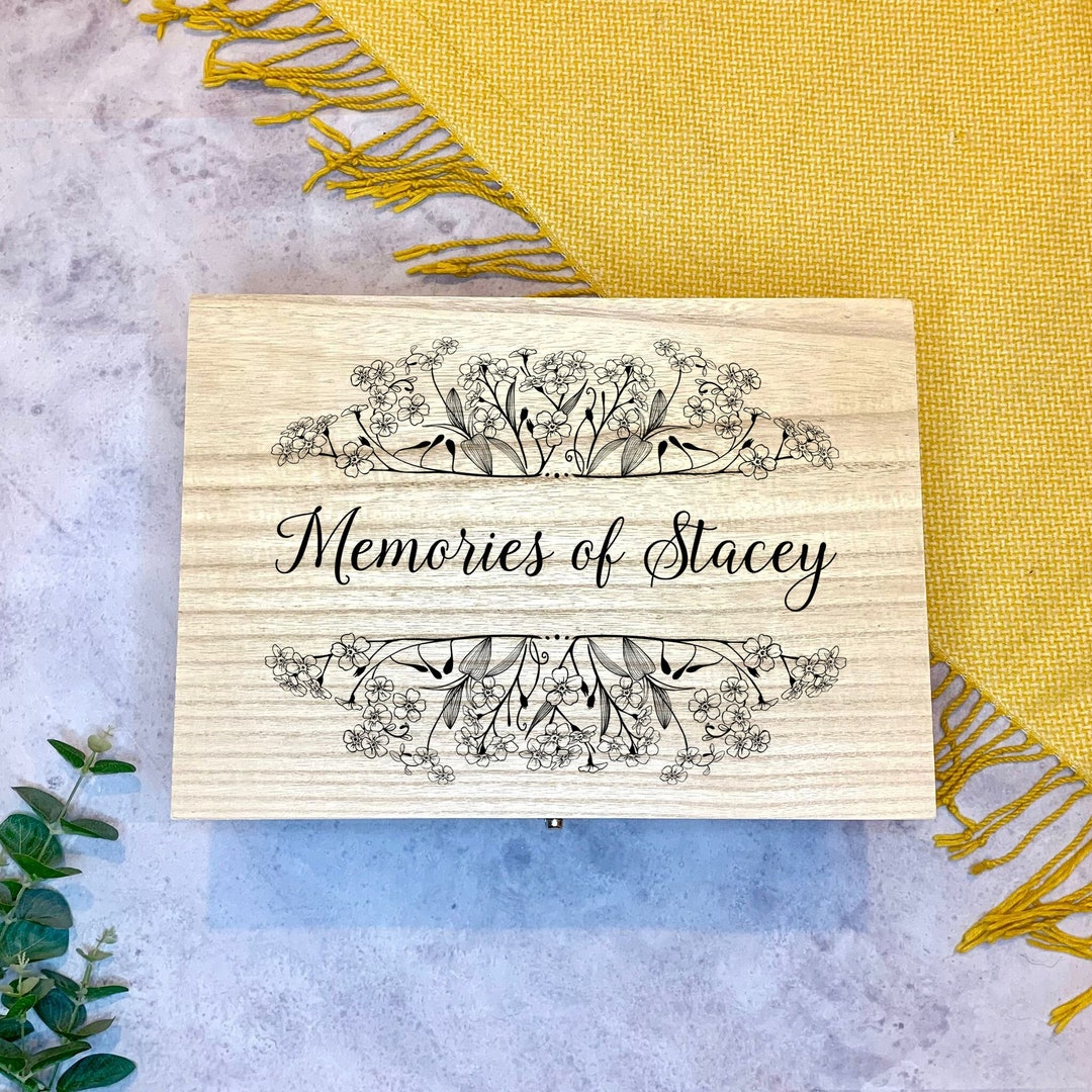 Large Wooden Personalised Bereavement Memory Box With Forget Me Not ...