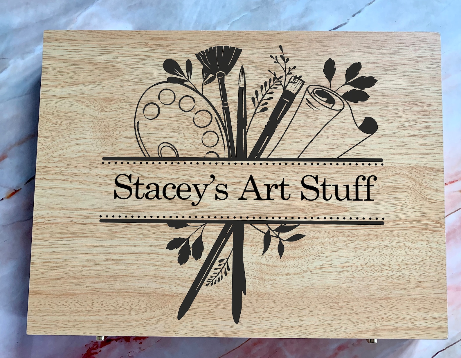Personalised Engraved Wooden 75 Piece Art Box With Colouring Pencils ...