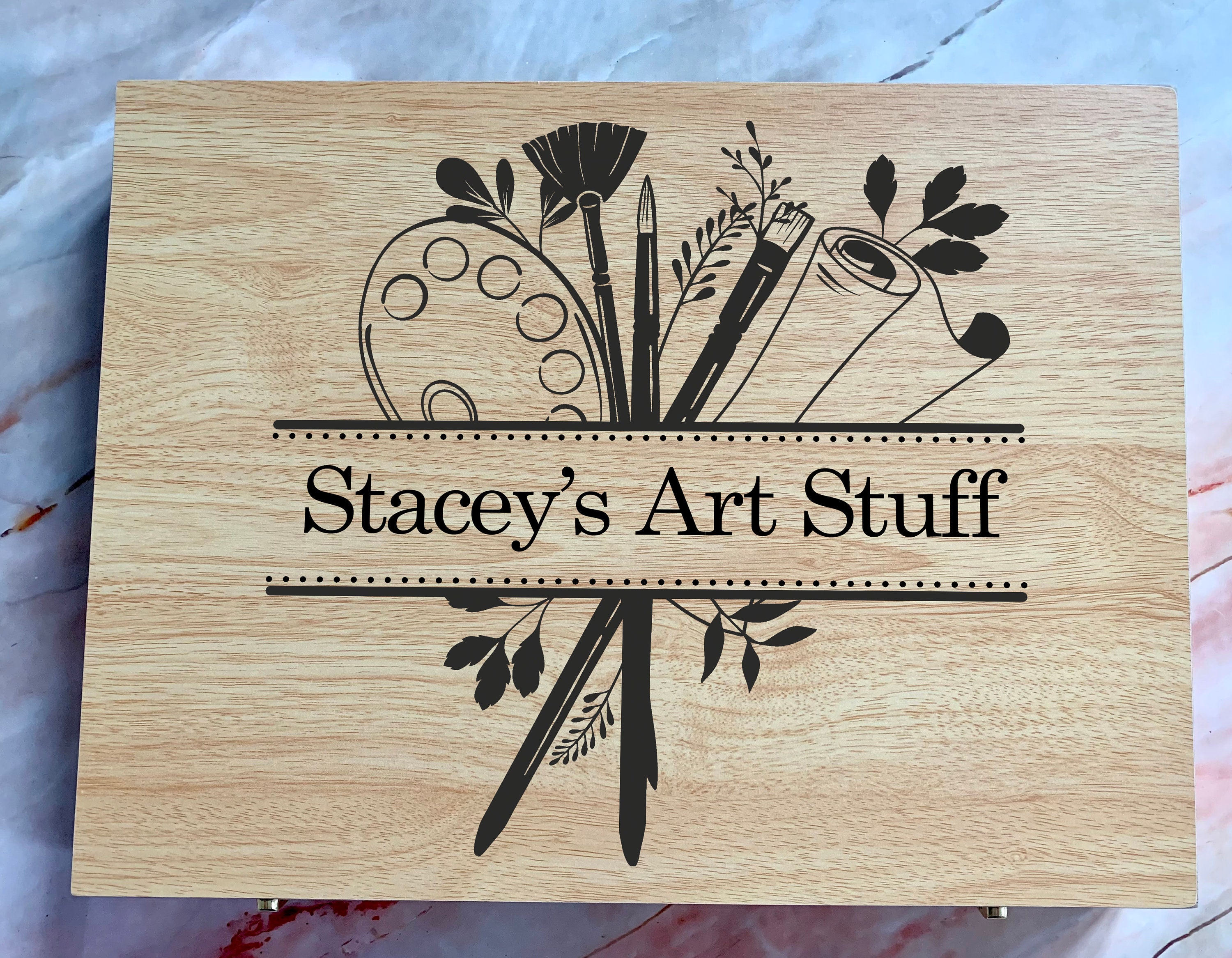 Personalised Engraved Wooden 75 Piece Art Box With Colouring Pencils ...
