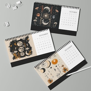 2025 Celestial Moon Desk Calendar Boho Chic Art 12 Month Mini ...