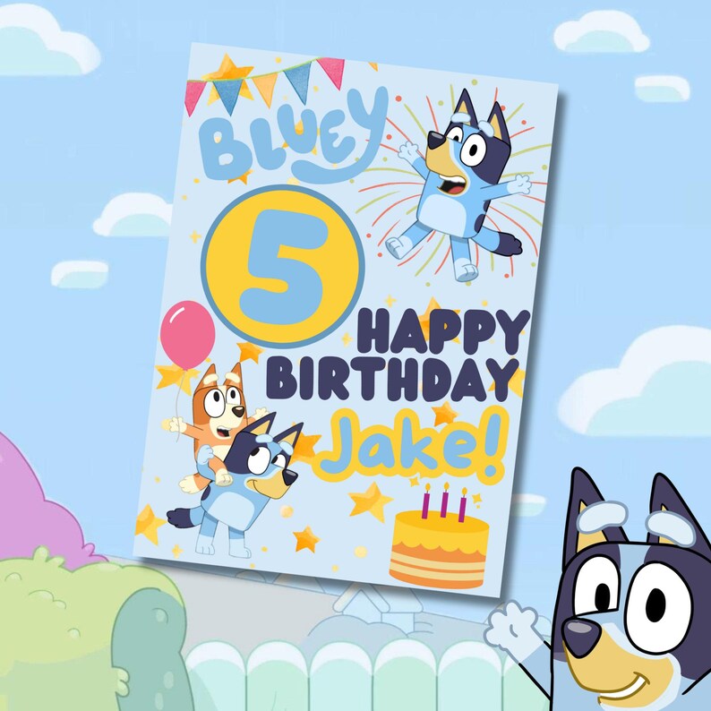 Bluey Birthday Card, Bluey Birthday Invitation Template, Bluey Themed ...