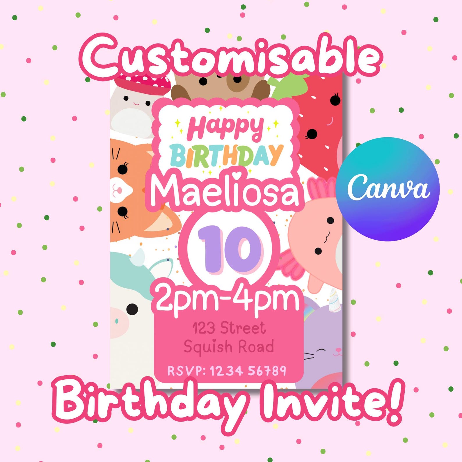 Squishmallows Birthday Card, Squish Squad Happy Birthday, Girls Party ...