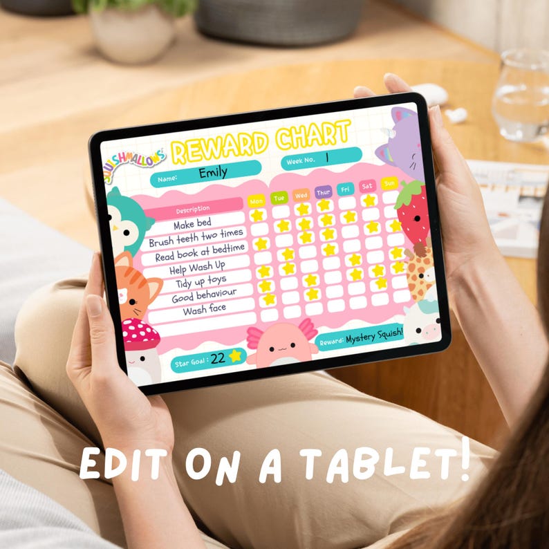 Editable Squishmallows Reward Chart for Girls, Good Behaviour and Habit ...