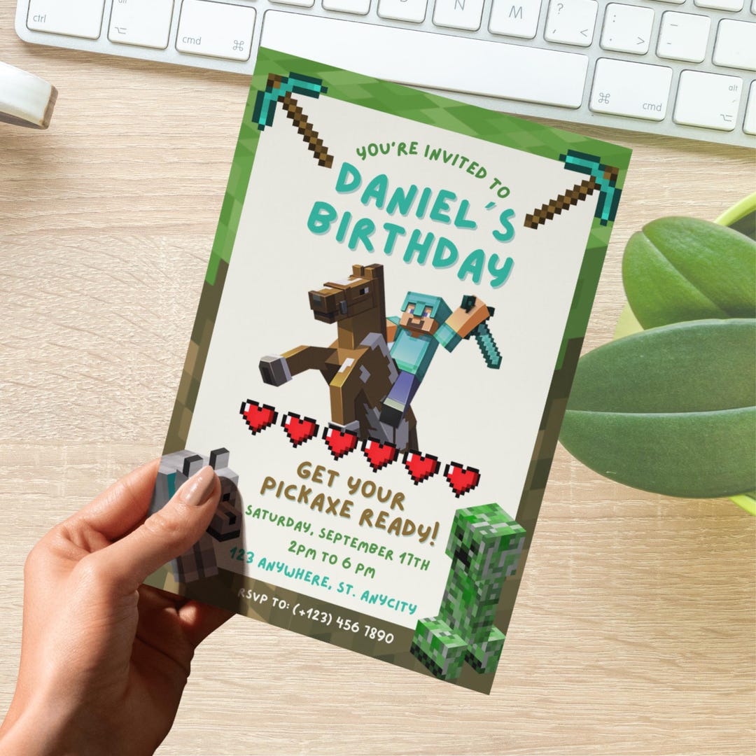 Editable Minecraft Birthday Invitation, Customisable Video Game Bday ...