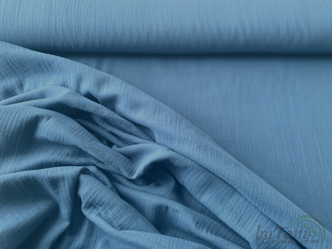 Muslin Blue Uni / Double Gauze, Blue, Muslin Fabric, Sold by the Meter ...