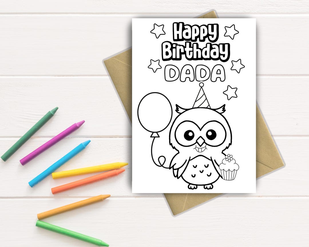 Dada Birthday Color-in Card: Printable Kids Craft DIY Gift (easy ...