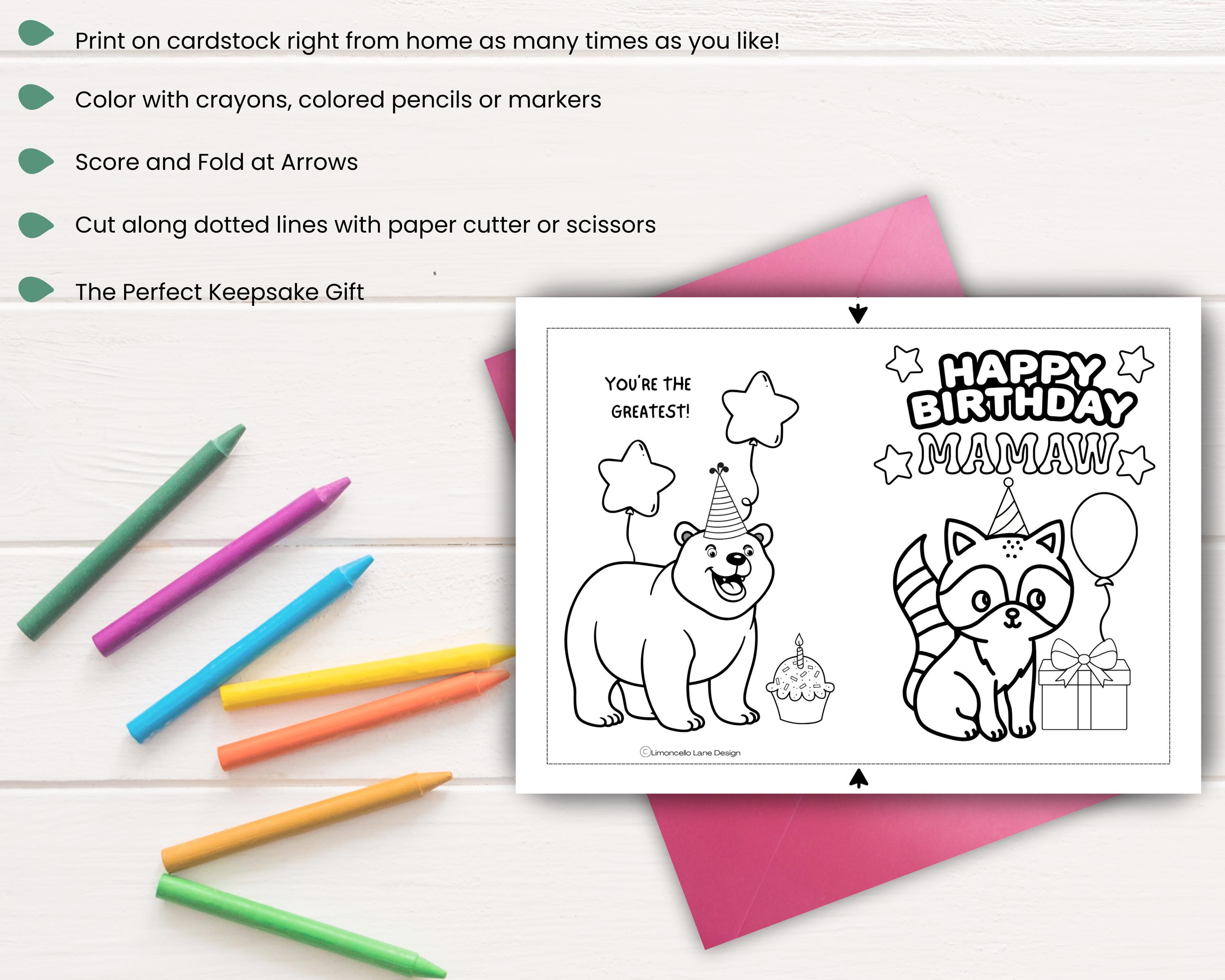 Happy Birthday Mamaw Color-in Card: DIY Kids Printable Coloring Gift ...