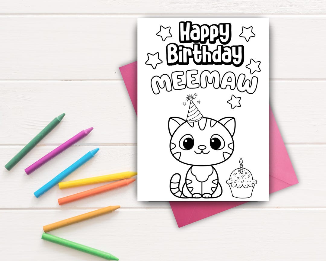 Meemaw Birthday Color-in Card: DIY Kids Printable Coloring Gift for ...