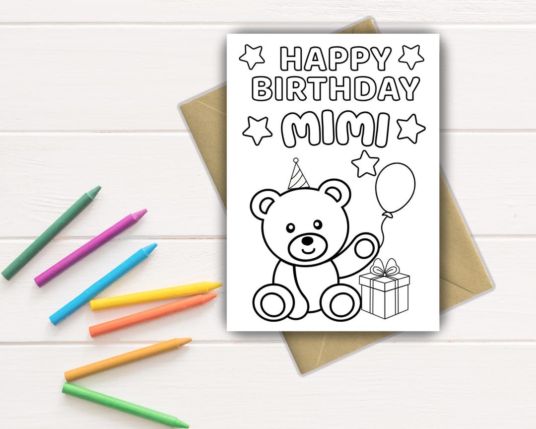 Mimi Birthday Color-in Card: Printable Kids Craft DIY Gift (easy ...