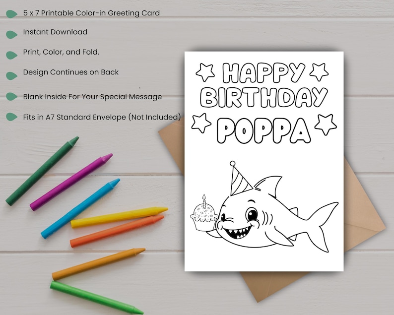 Happy Birthday Poppa Color-in Card | Printable Kids DIY Craft | Gift ...
