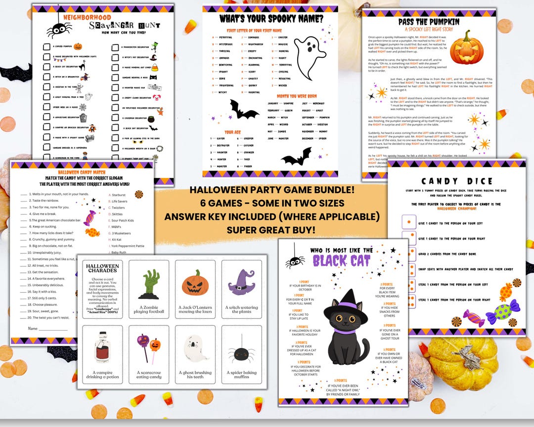 Halloween Party Games Bundle: 6 Printable Activities, Charades ...
