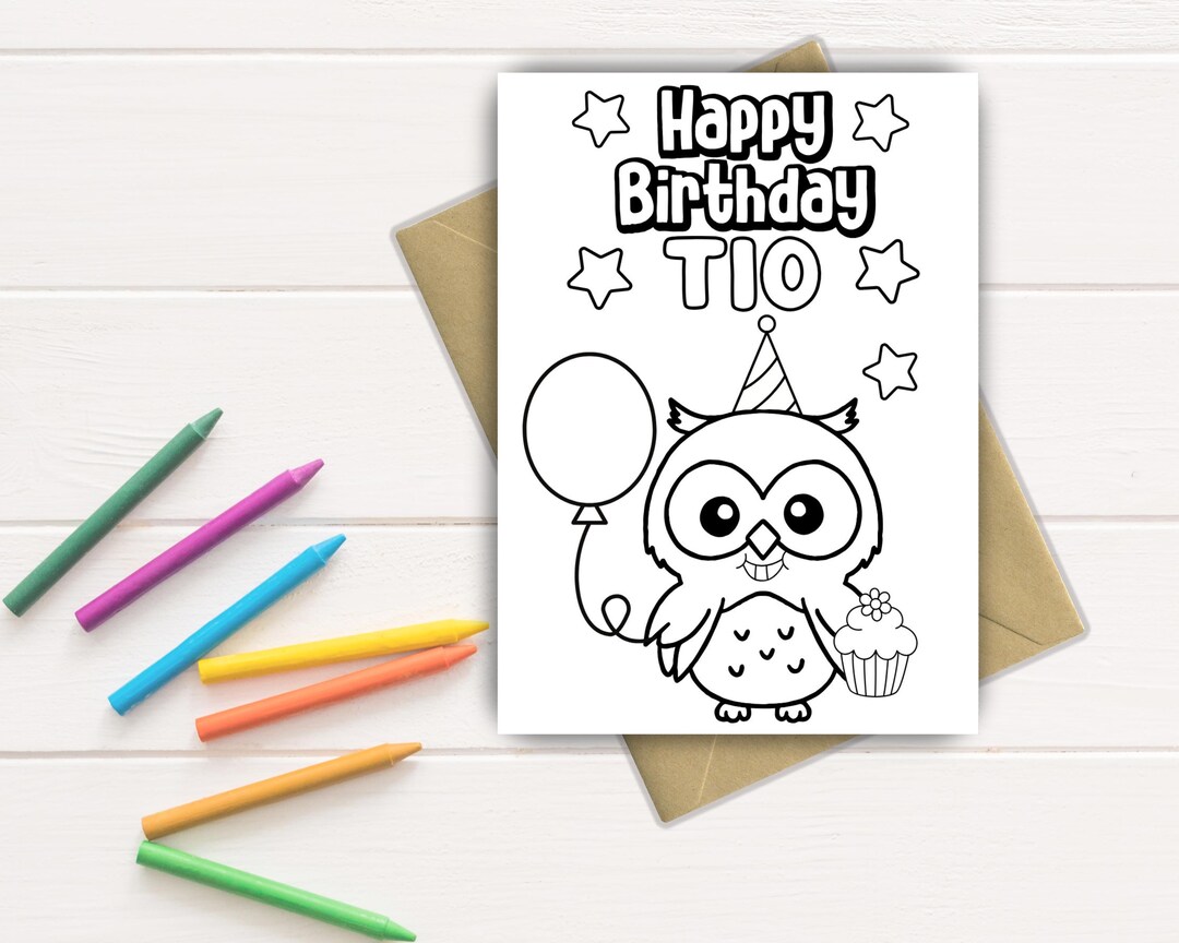 Tio Birthday Color-in Card: Printable Kids Craft DIY Gift (easy Instant ...