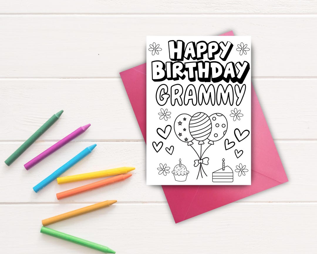 Happy Birthday Grammy Color-in Card | Printable Kids DIY Craft | Gift ...