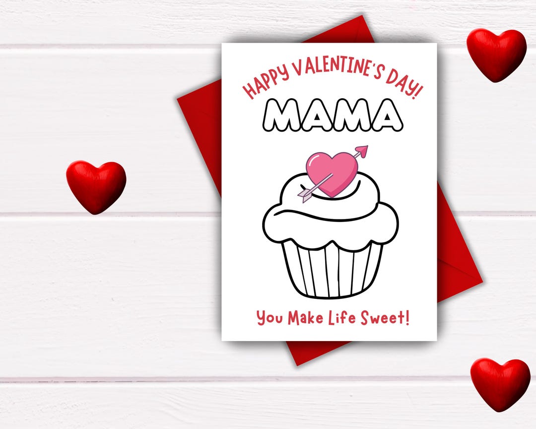 Mama Valentine Color-in Card | Kids Craft | Keepsake Gift (instant ...