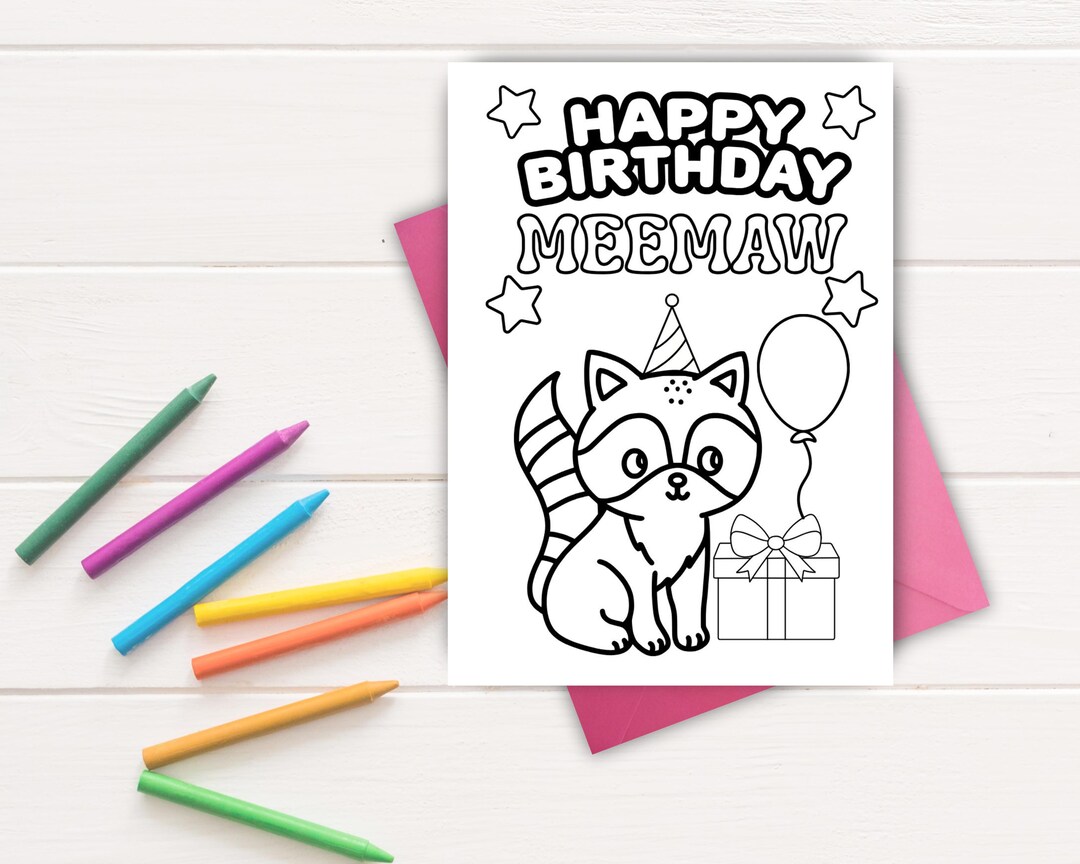Meemaw Birthday Color-in Card: DIY Kids Printable Coloring Gift for ...