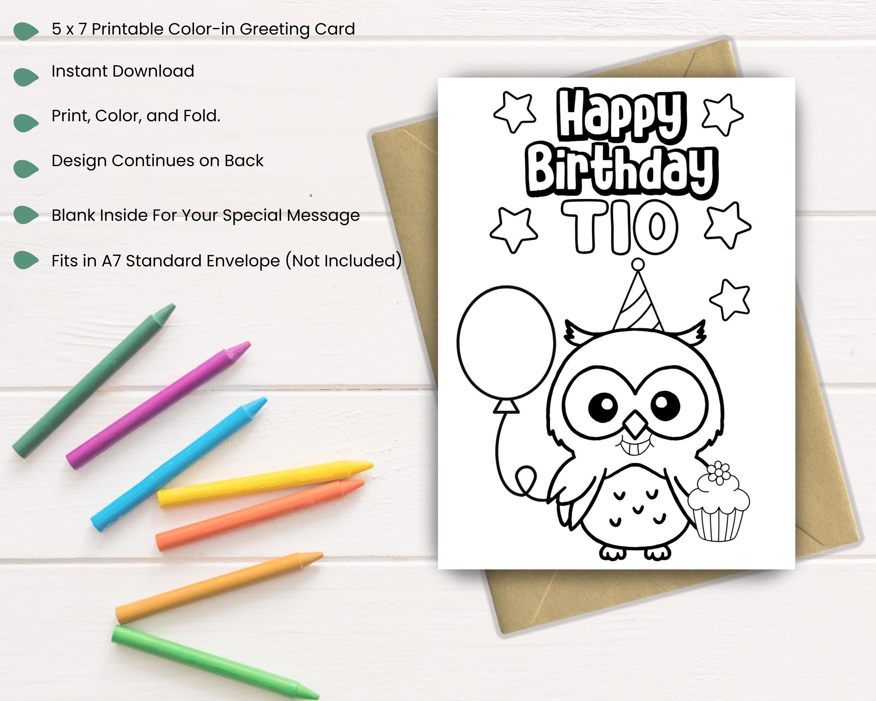 Tio Birthday Color-in Card: Printable Kids Craft DIY Gift (easy Instant ...