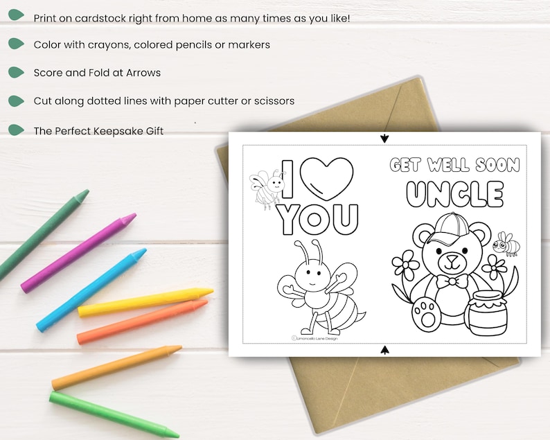 Get Well Uncle Color-in Card: Printable Gift for Uncle | Kids DIY Craft ...