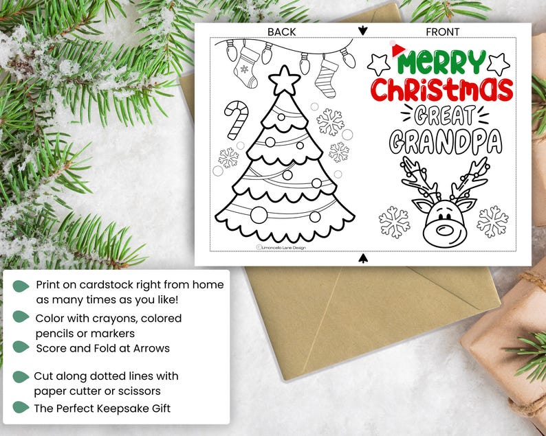 DIY Christmas Card for Great Grandpa: Kids Color-in Gift (PDF) - Etsy