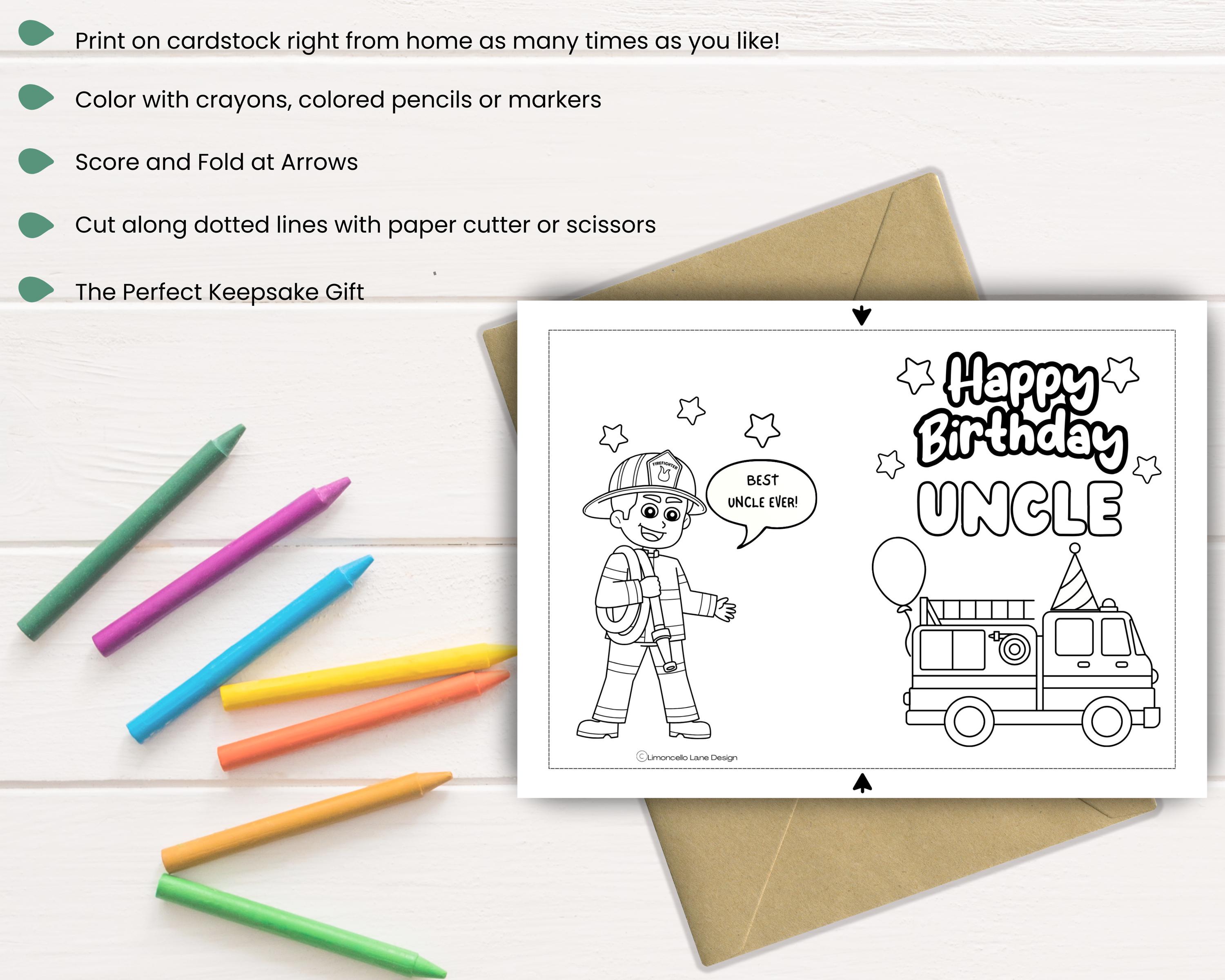 Happy Birthday Uncle Color-in Card: DIY Kids Craft | Printable Gift ...